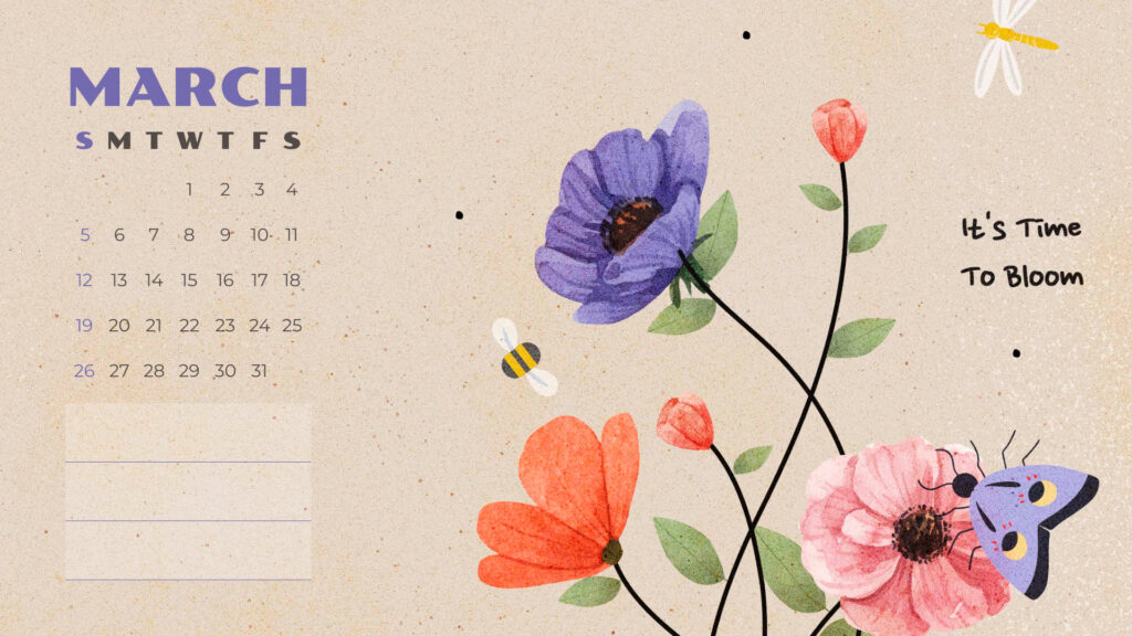 Free Bloom March Calendar - MasterBundles