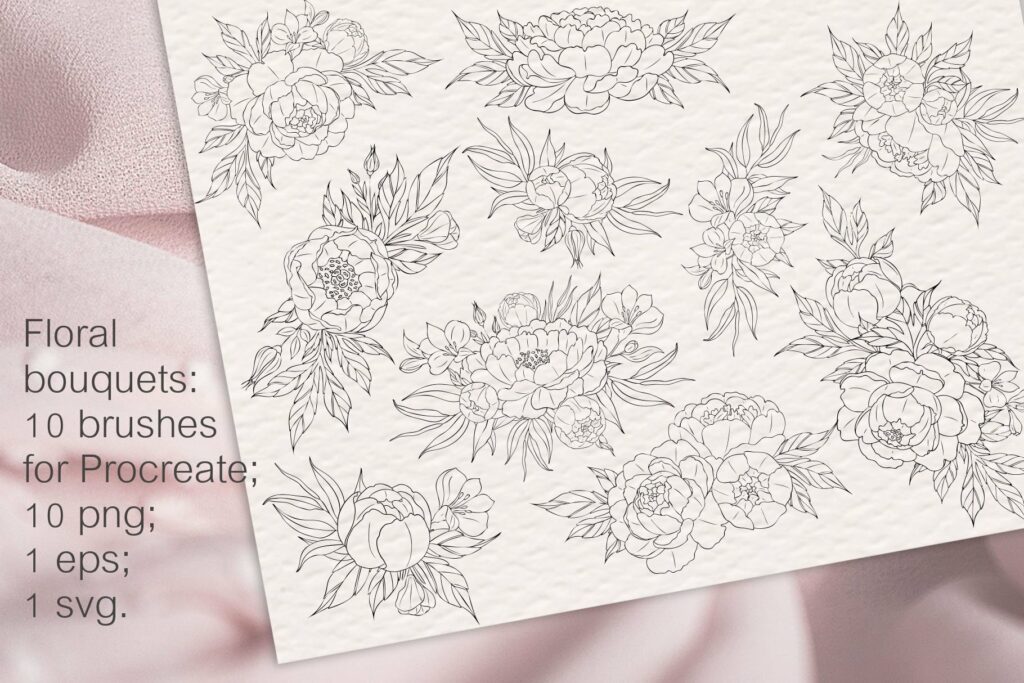 Peony procreate stamps, cliparts – MasterBundles