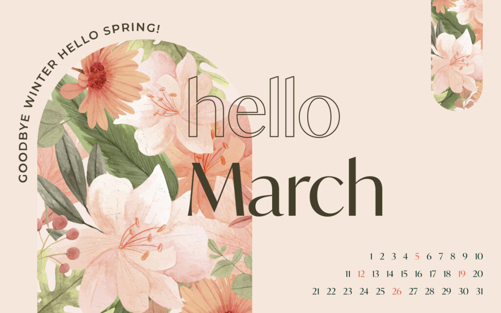 Free March Calendar with Pastel Flowers - MasterBundles