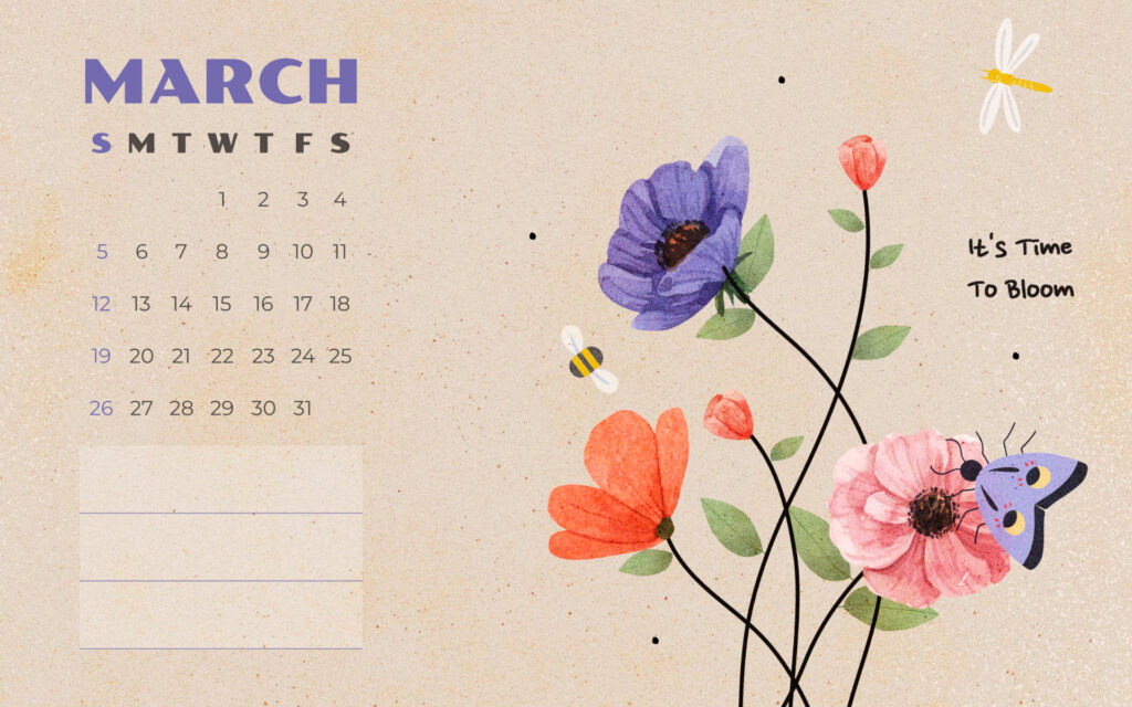 Free Bloom March Calendar - MasterBundles