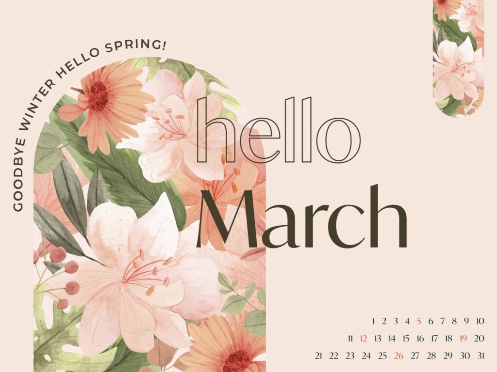 Free March Calendar with Pastel Flowers - MasterBundles