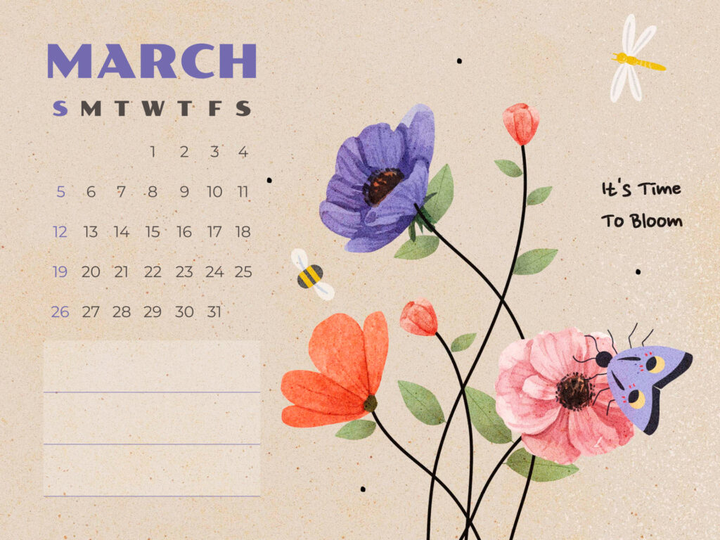 Free Bloom March Calendar - MasterBundles