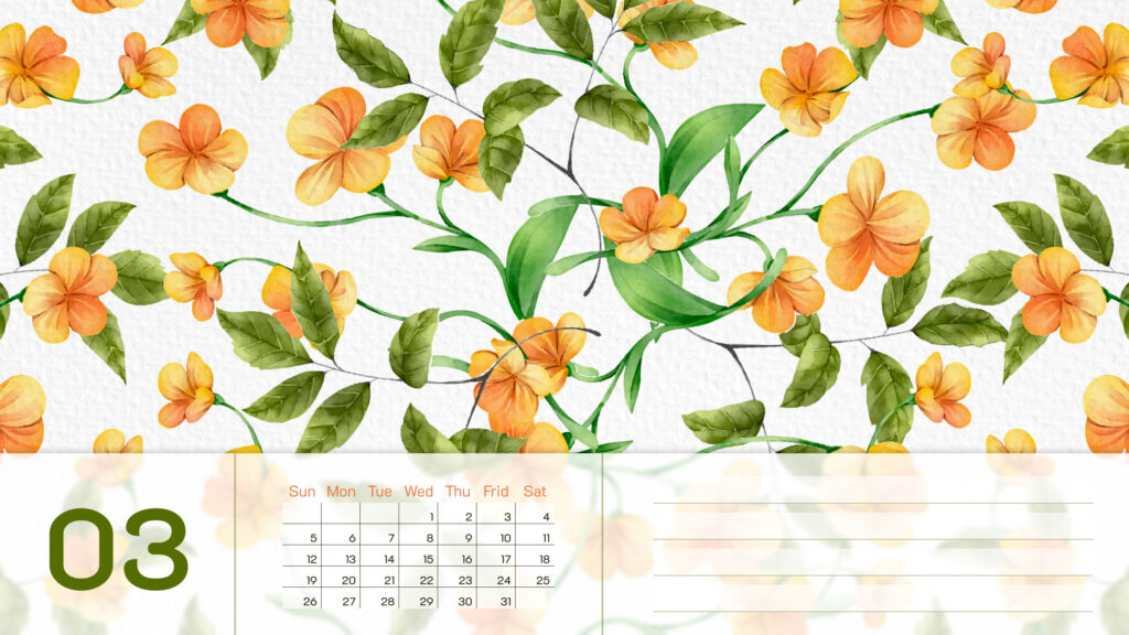 Free March Calendar with Yellow Flowers - MasterBundles