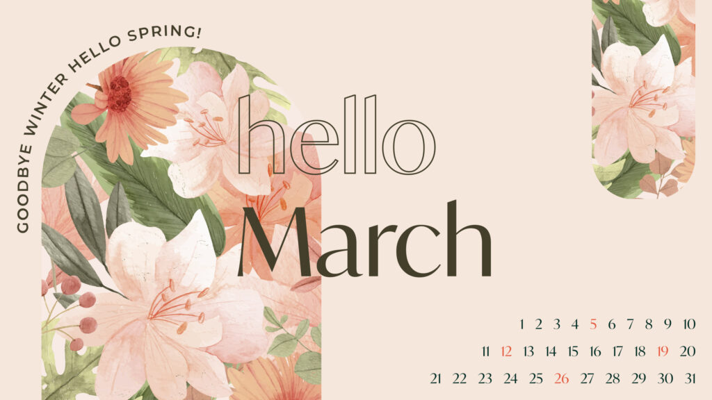 Free March Calendar with Pastel Flowers - MasterBundles