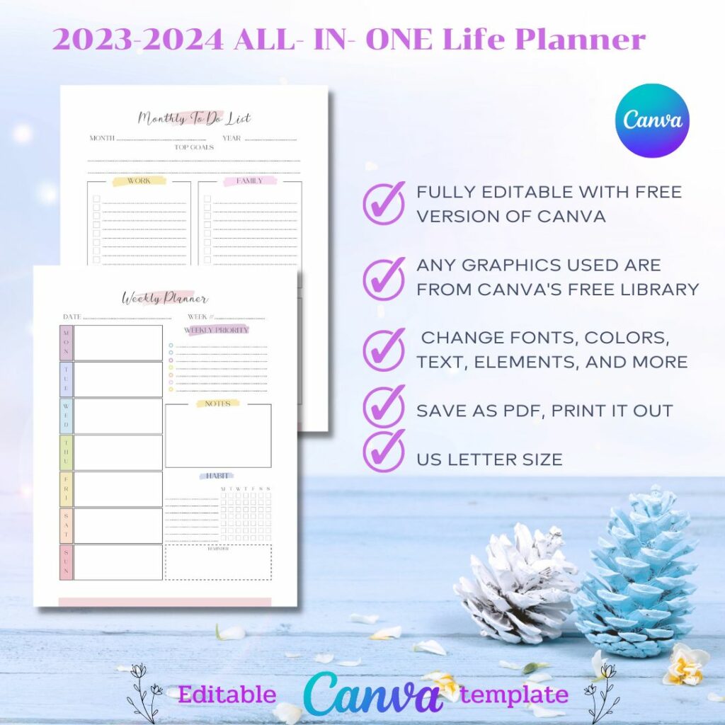 2023-2024 All-in-one Life Planner - Canva Template - MasterBundles