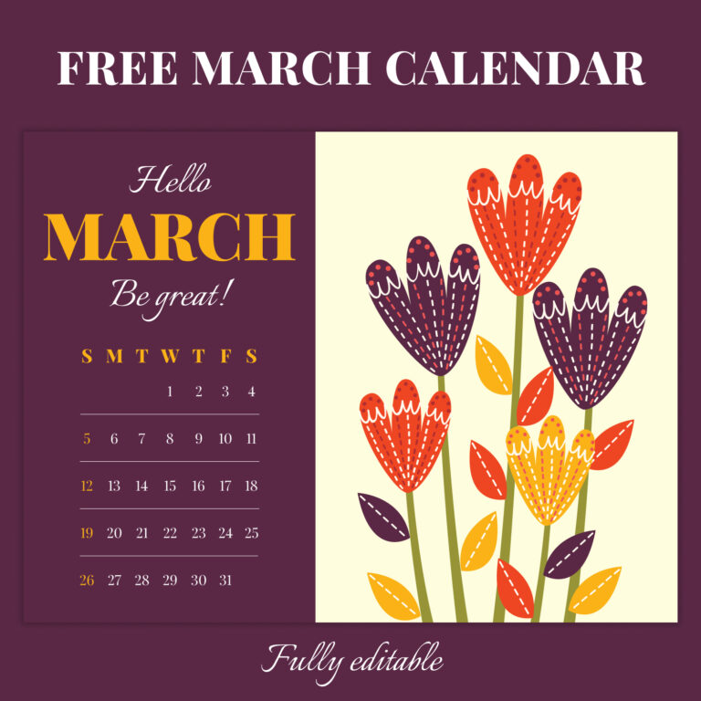 Free March 2021 Printable Calendar & Wallpapers – MasterBundles