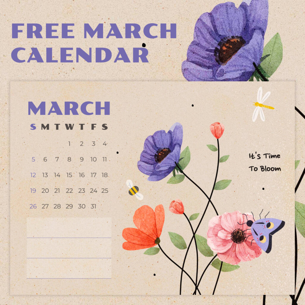 Free Bloom March Calendar - MasterBundles