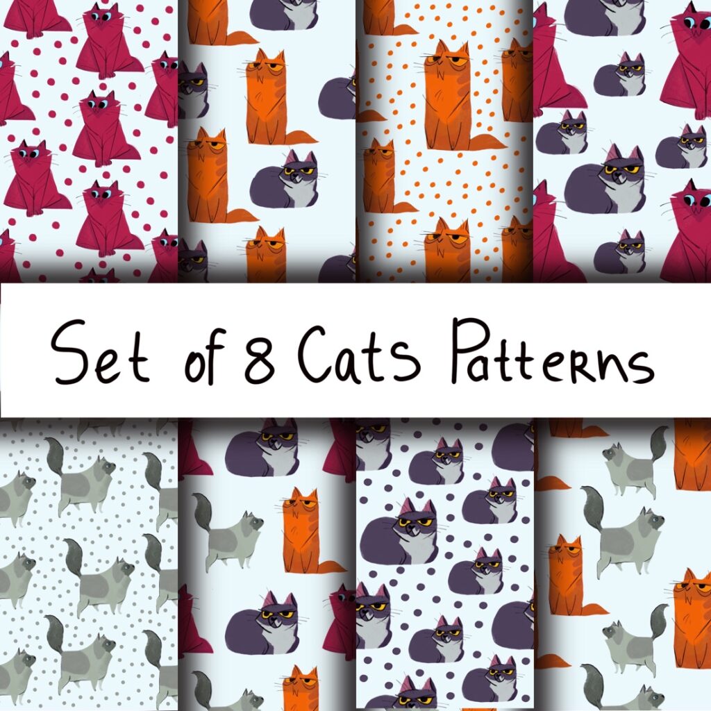 Set of 8 cats pattern - MasterBundles