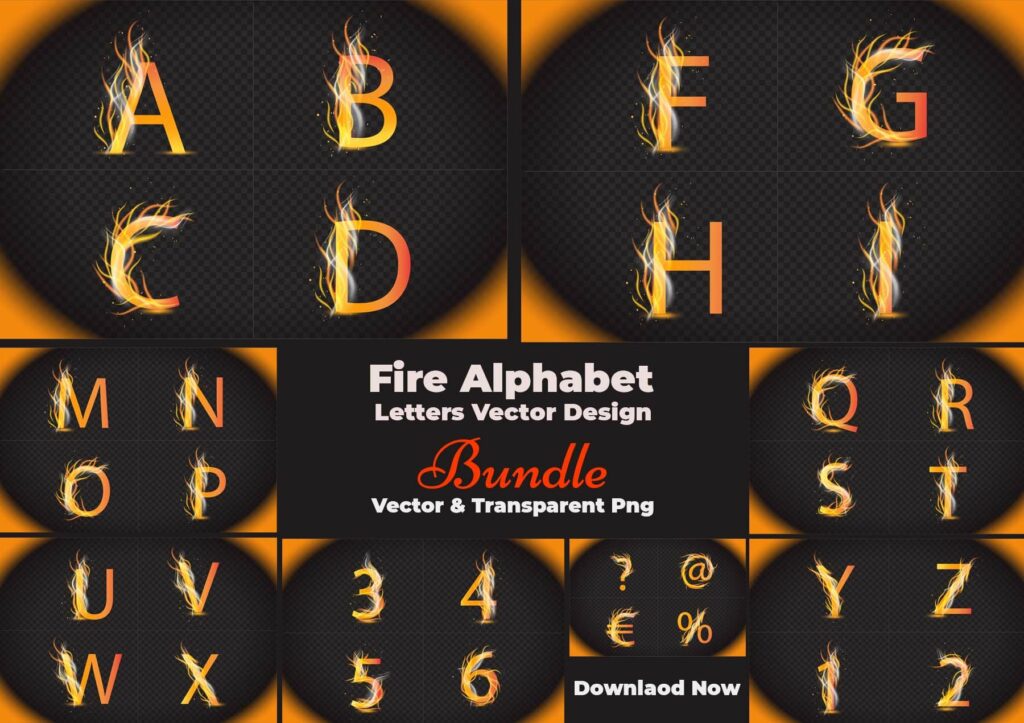 Fire Alphabet Letters Design – MasterBundles