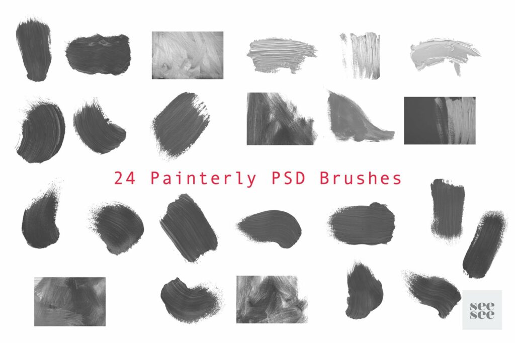 24 Painterly PSD Brushes – MasterBundles