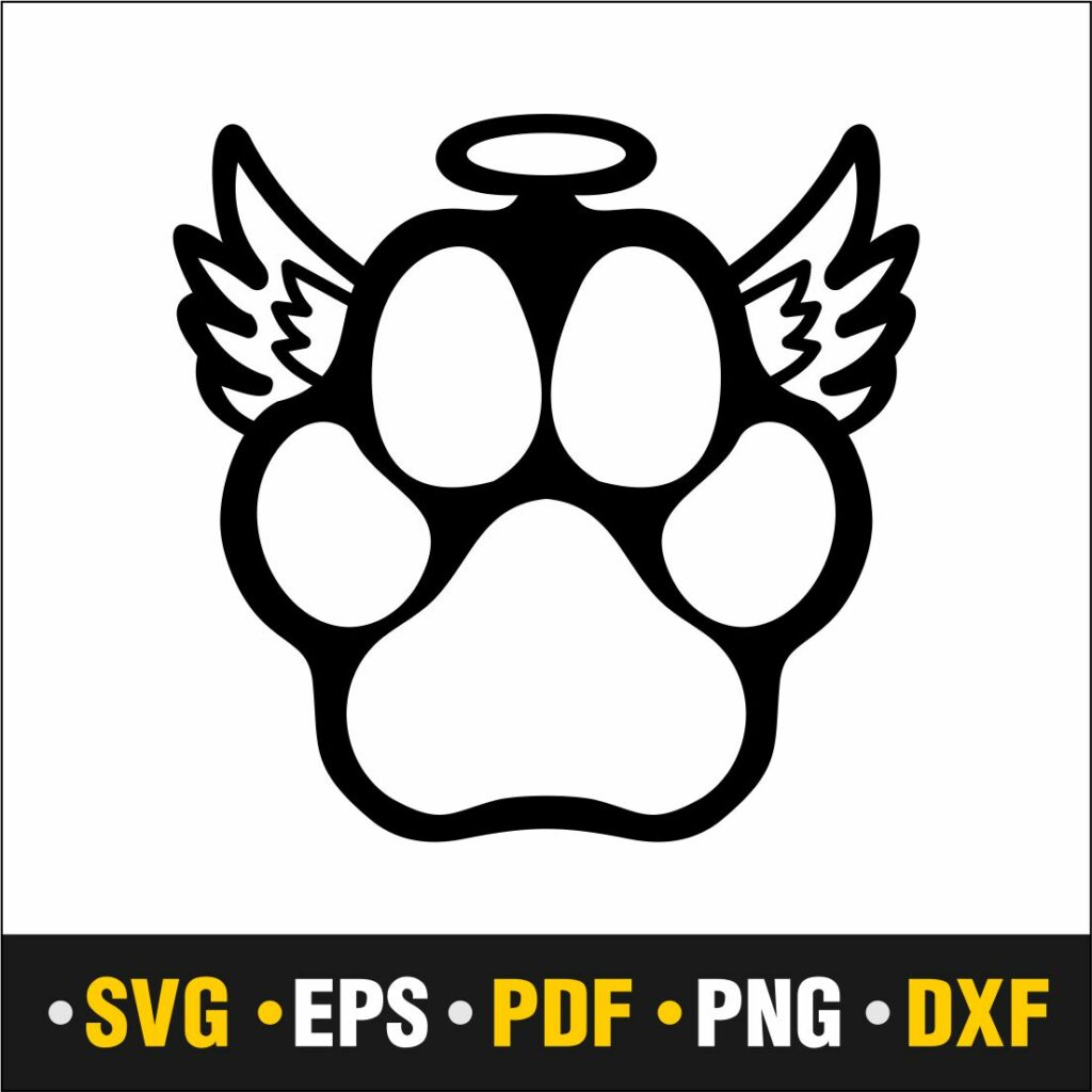 Dog Memorial Paw, Dog Memorial Paw Svg, Dog Angel Wings Svg, Vector Cut ...