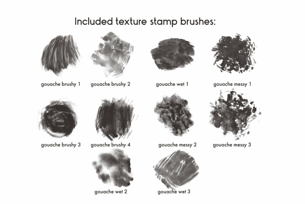 Gouache Textures + Stamp Brushes – MasterBundles