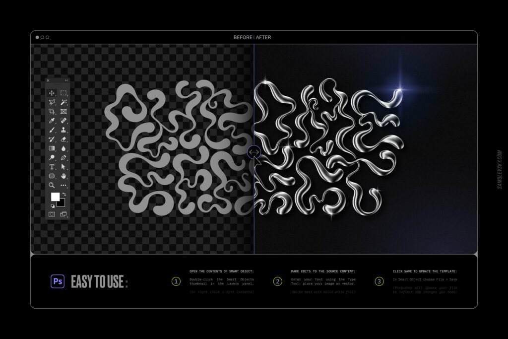Chrome 3D Photoshop Effect + Shapes – MasterBundles