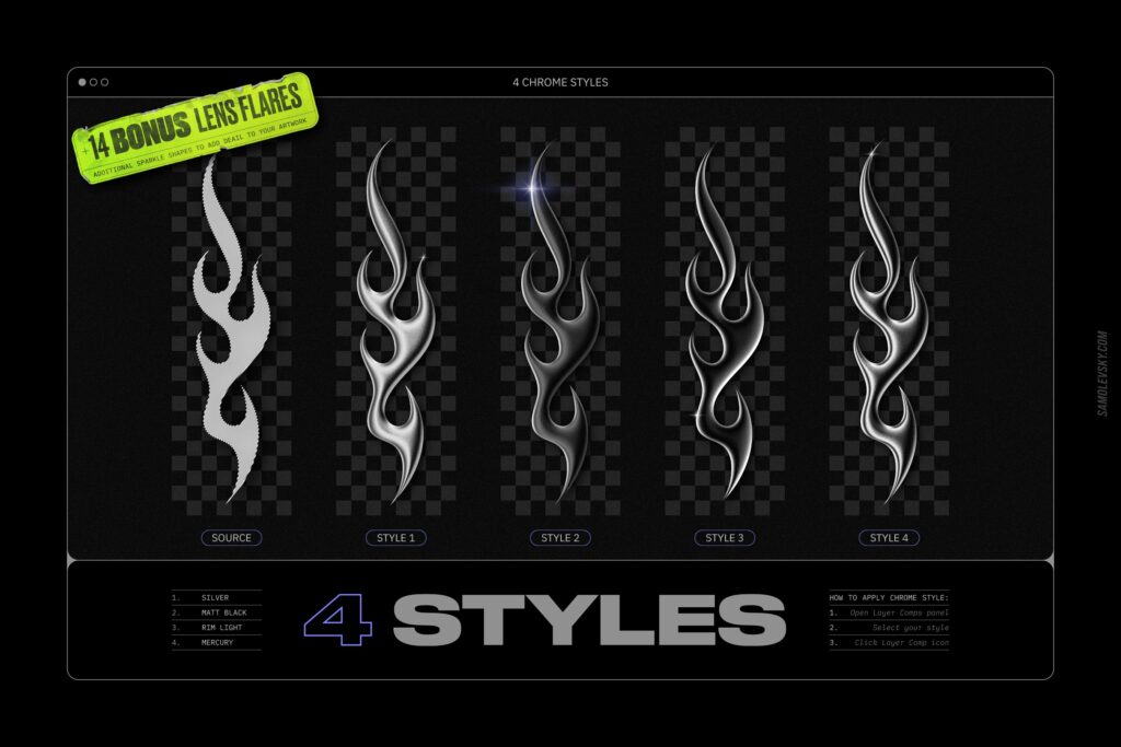 Chrome 3D Photoshop Effect + Shapes – MasterBundles