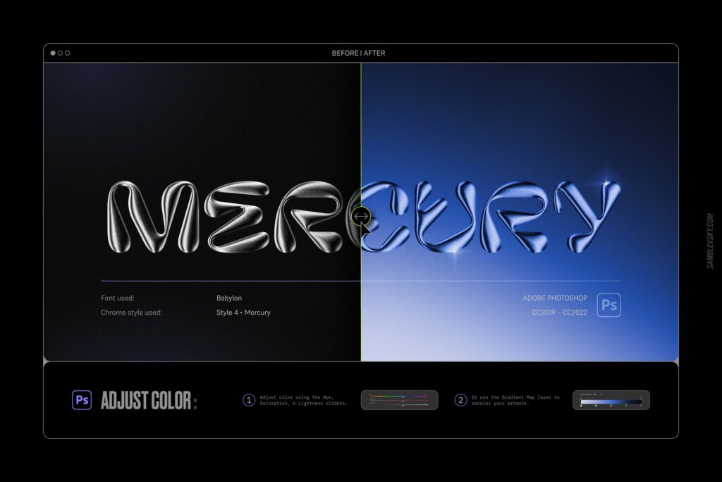Chrome 3D Photoshop Effect + Shapes – MasterBundles