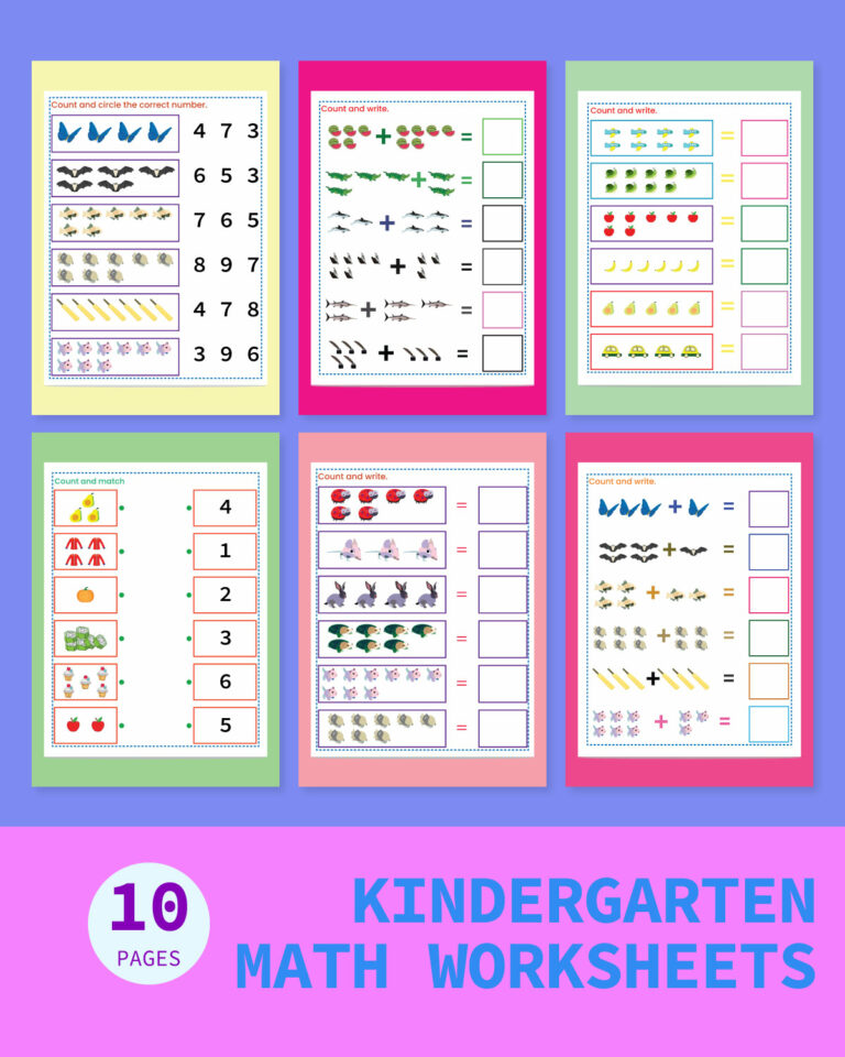 Kindergarten math Worksheets counting, matching and addition ...