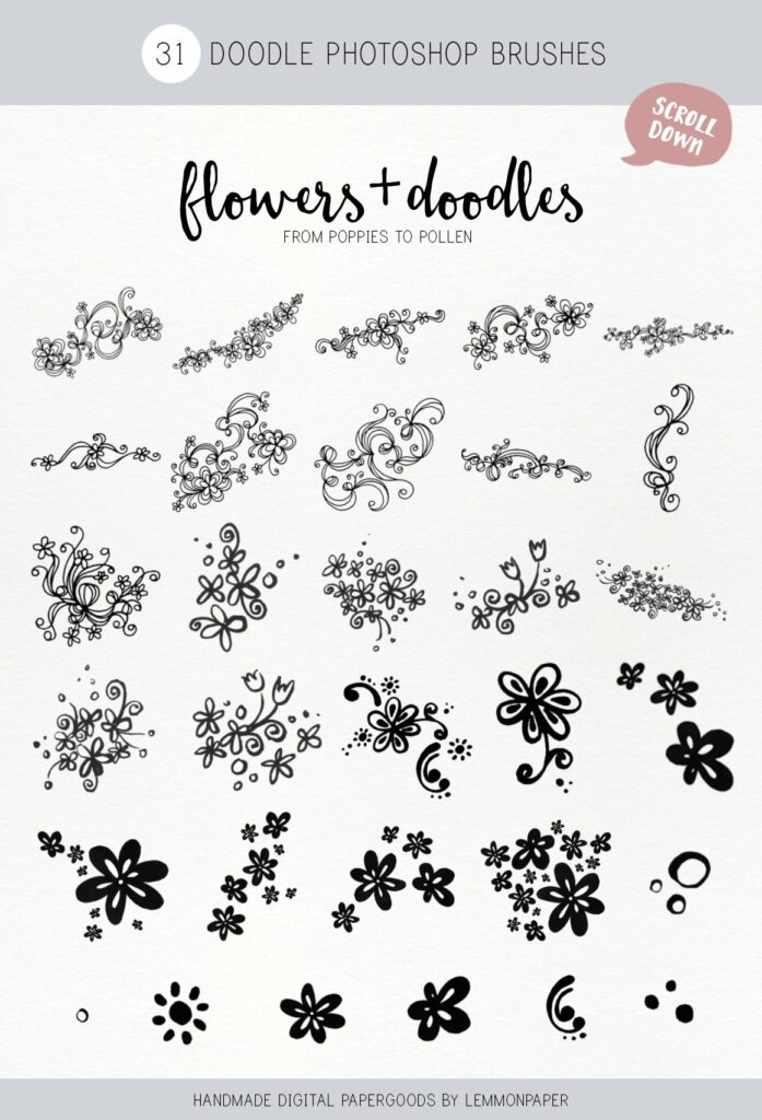 Floral Doodle Photoshop Brushes – MasterBundles
