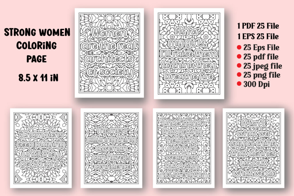 Strong Women Quotes Coloring Page for Adults KDP - MasterBundles
