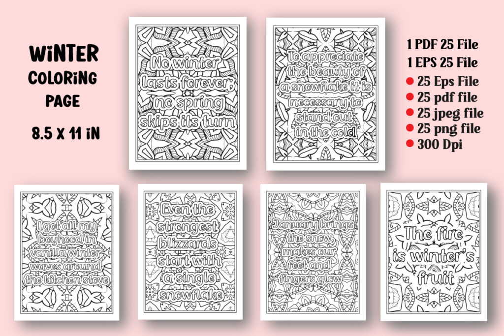 Winter Quotes Coloring Page for Adults KDP - MasterBundles