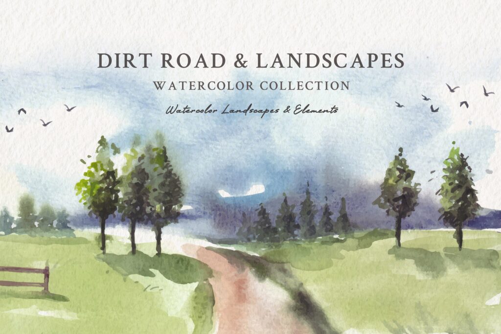 Watercolor Dirt Road & Landscapes – MasterBundles