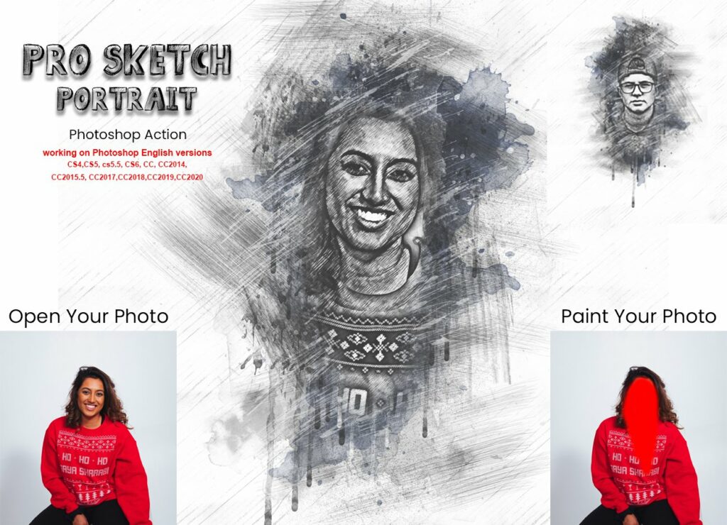 Pro Sketch Portrait Photoshop Action – MasterBundles