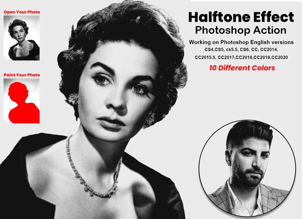 Halftone Effect Photoshop Action – MasterBundles