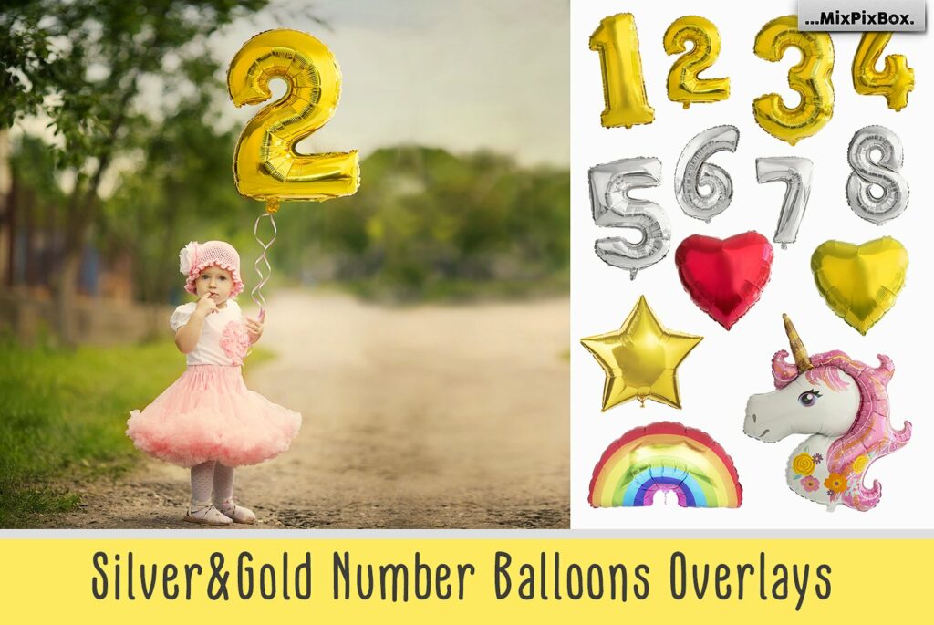 Shaped Number Balloons Overlays – MasterBundles