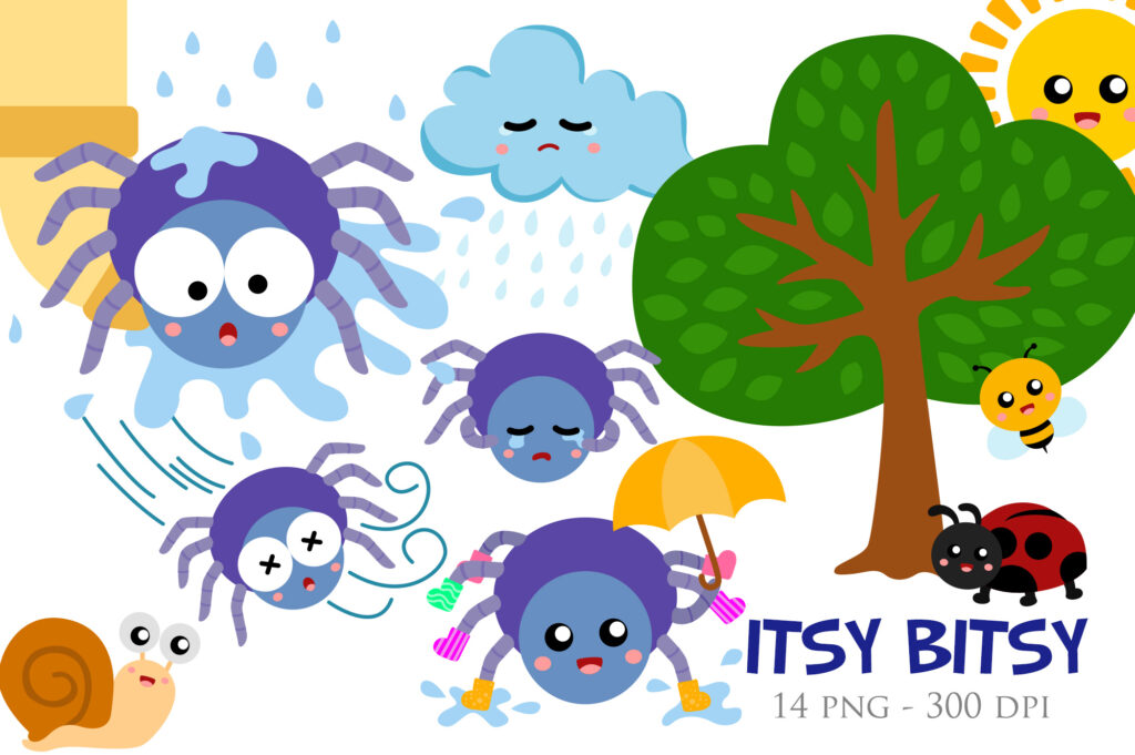 Itsy Bitsy Spider Classing Song Rhymes Kids Bedtime Story Vector ...
