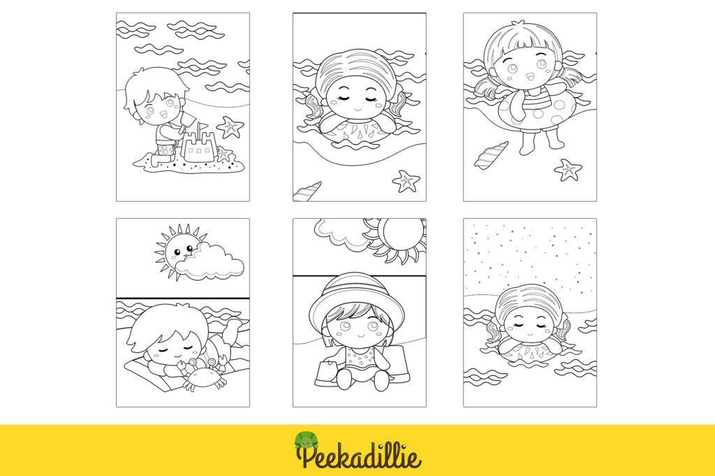 Summer Kids at the Beach Holiday Coloring Pages Activity For Kids And ...