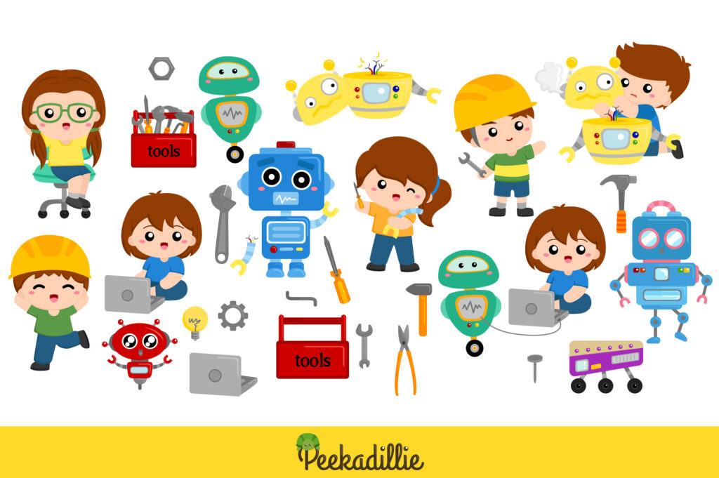 Repairing Robot Engineer Vector Clipart Illustrations - MasterBundles