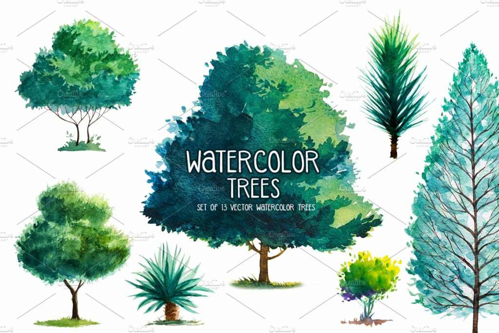 Watercolor Trees – MasterBundles