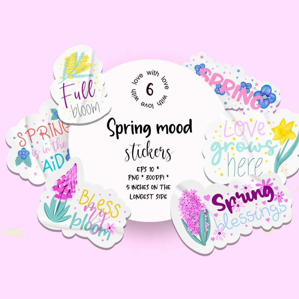 Spring sticker bundle | 6 png sticker design - MasterBundles