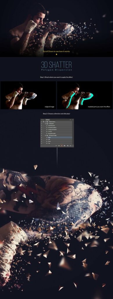 3D Polygon Shatter Photoshop Action – MasterBundles