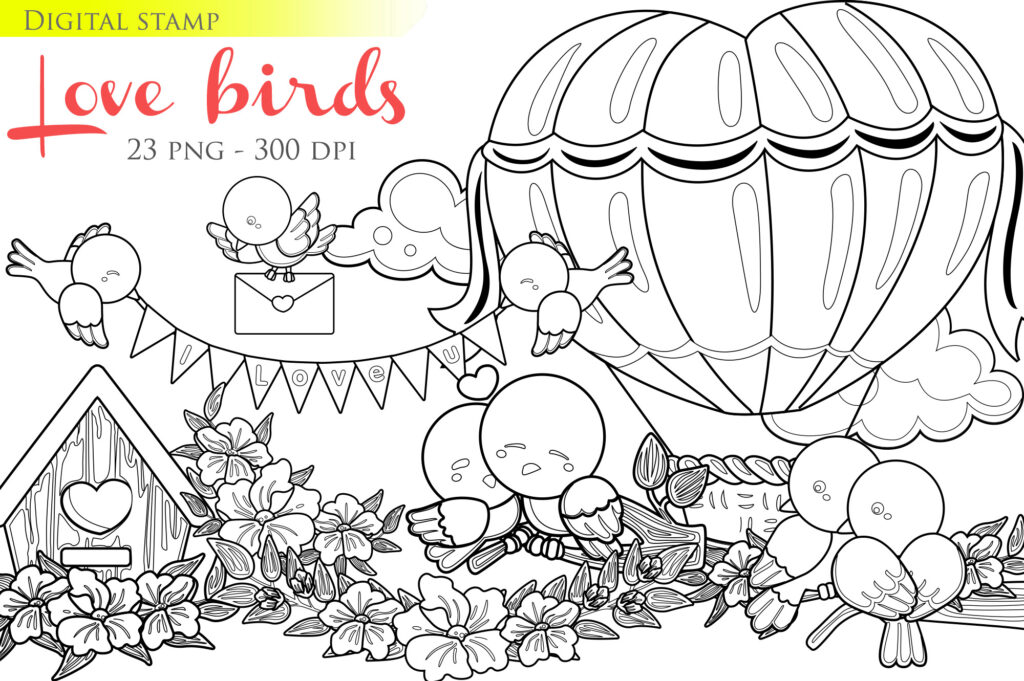 Love Birds Lovely Valentine Scrapbook Digital Stamp - MasterBundles