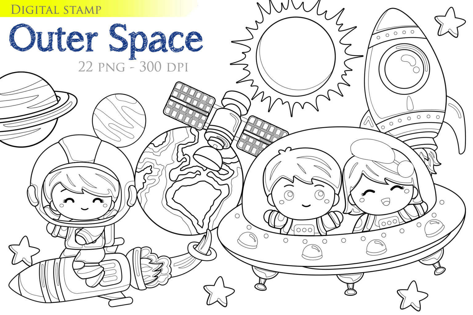 Outer Space Solar System Planet Astronaut Kids Colorful Scrapbook ...