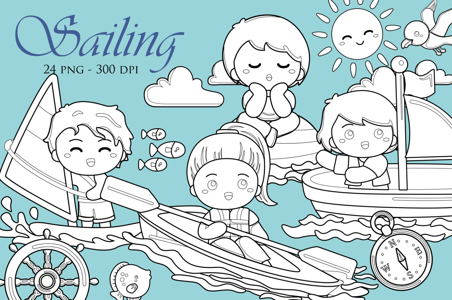 Sailing Nautical Sea Scrapbook Digital Stamp - MasterBundles