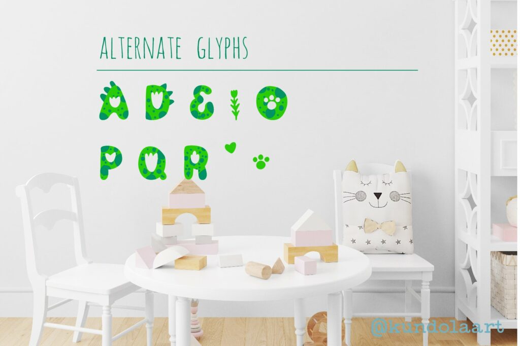 Dino green Font. Color cute dinosaur – MasterBundles