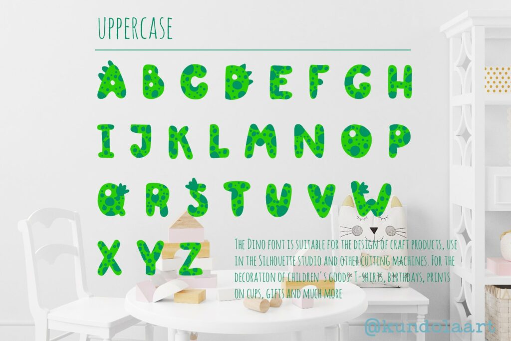 Dino green Font. Color cute dinosaur – MasterBundles