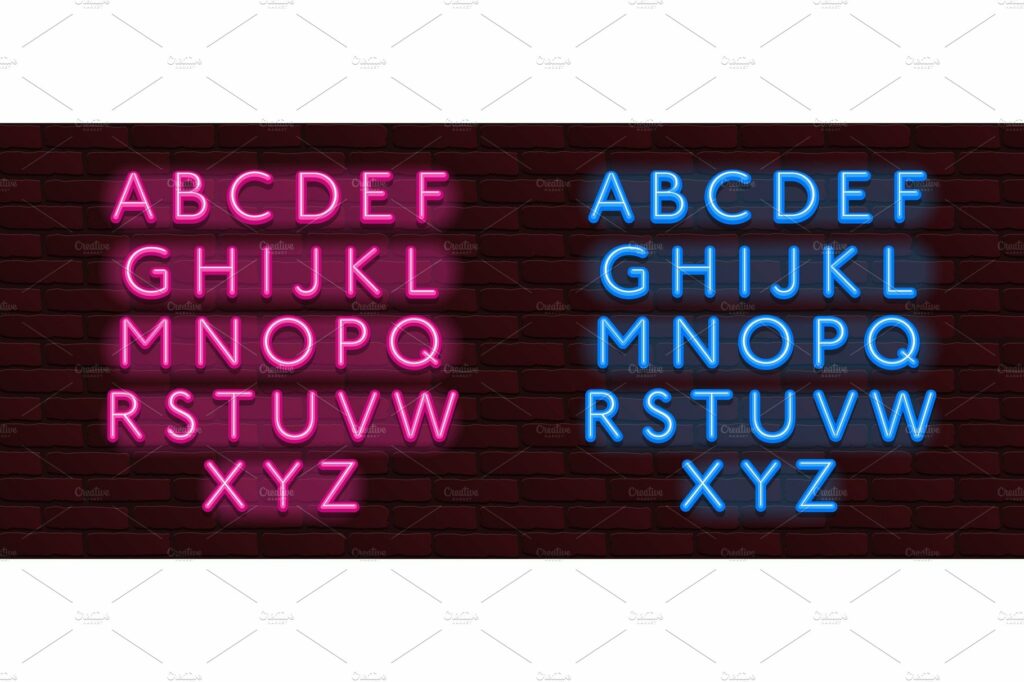 Neon Banner alphabet font bricks – MasterBundles
