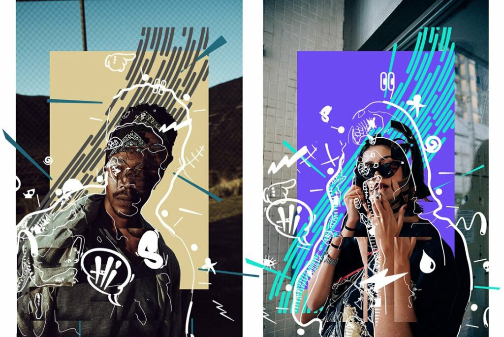 Scribble Doodle Collage PS Action – MasterBundles