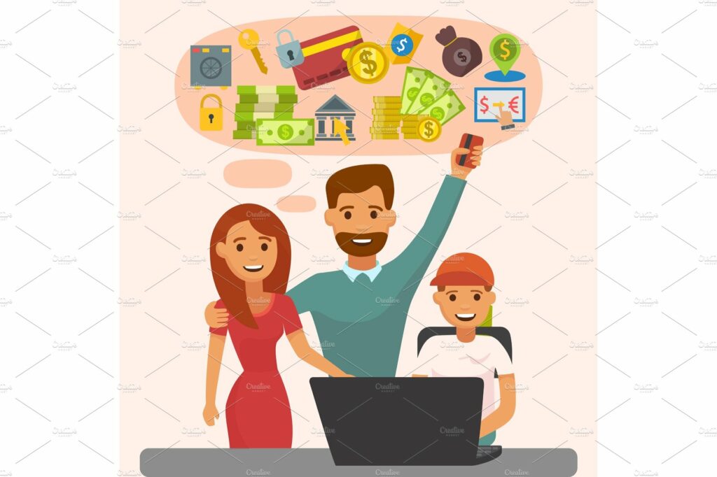 Family online banking with laptop – MasterBundles