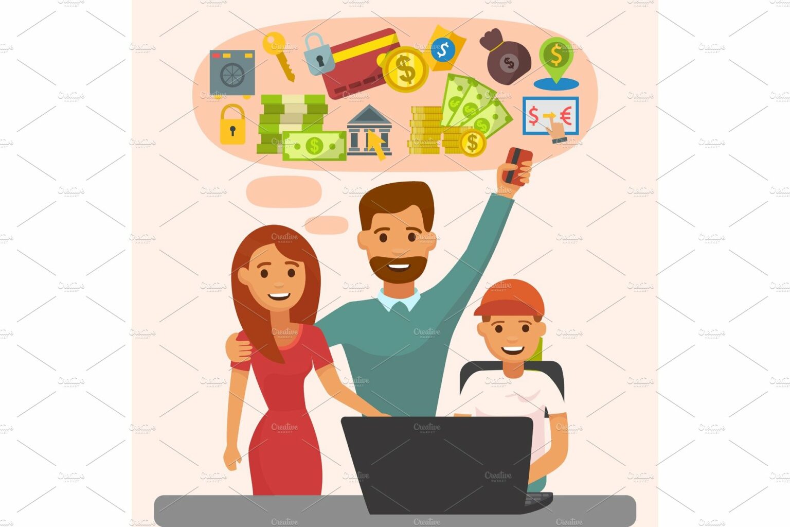 Family online banking with laptop – MasterBundles