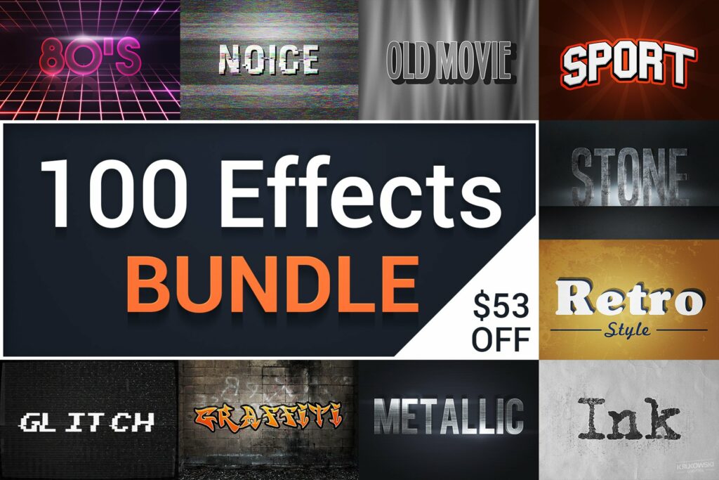100 Text Styles PSD Effects Bundle – MasterBundles