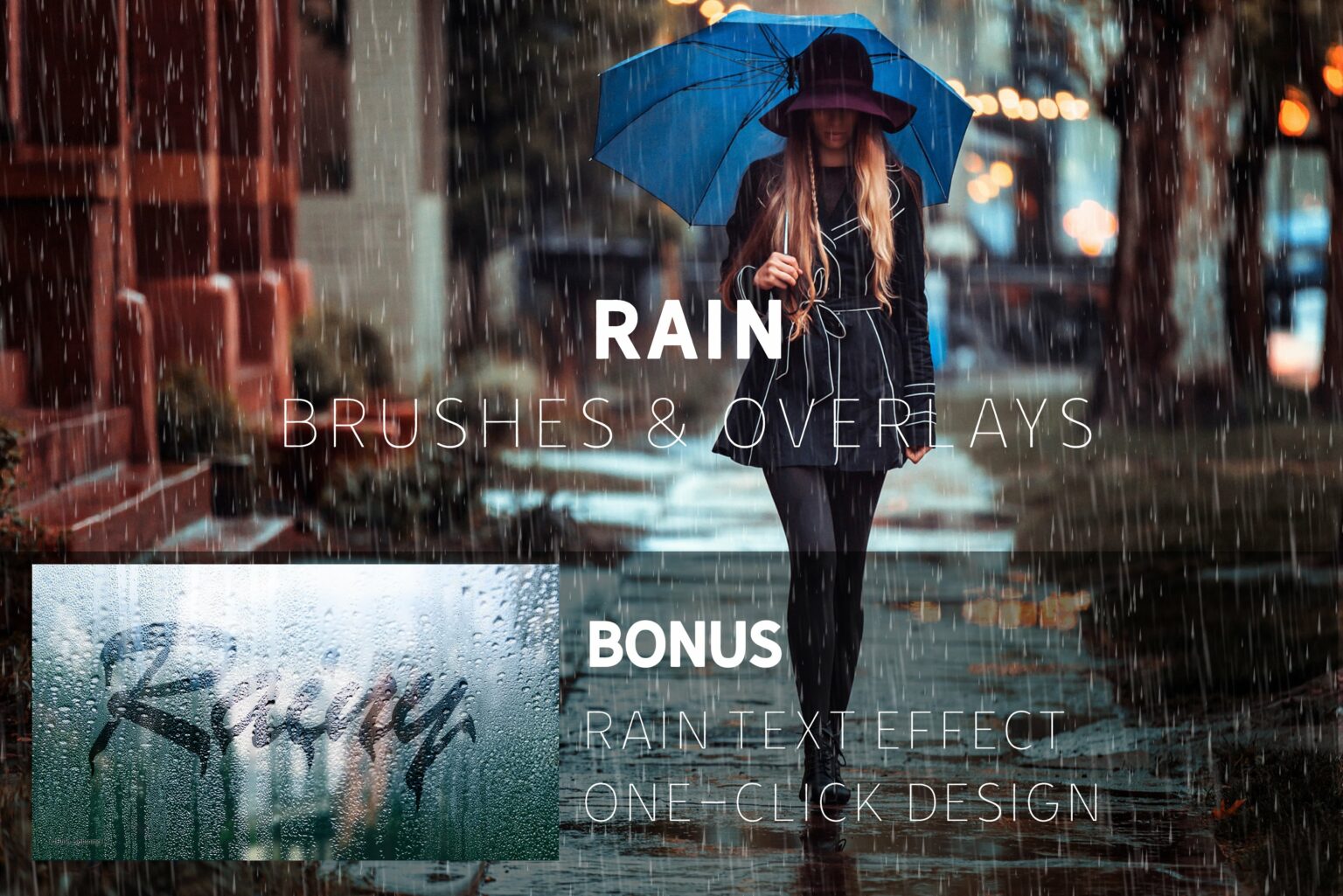 Rain Effect TEXT & Overlays & Brush – MasterBundles