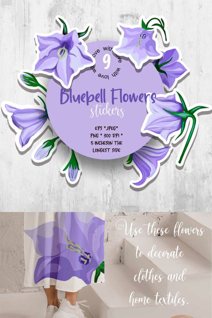 Clipart Blue bells | flower stickers png - MasterBundles