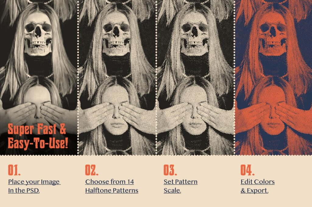 Halftone Zine Machine PSD + Action – MasterBundles