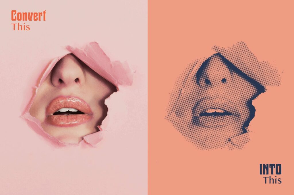 Halftone Zine Machine PSD + Action – MasterBundles
