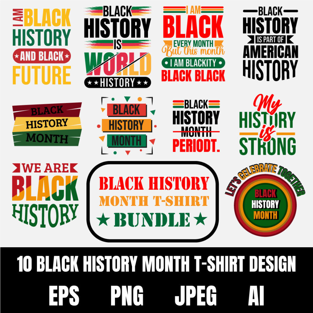 10 black history month taypograpy t-shirt design bundle - MasterBundles