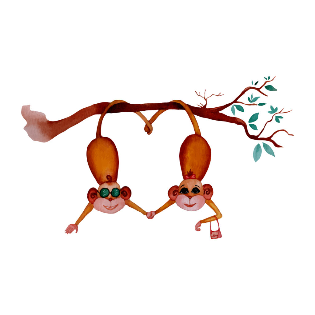 Cute monkey couple watercolour clipart set - MasterBundles