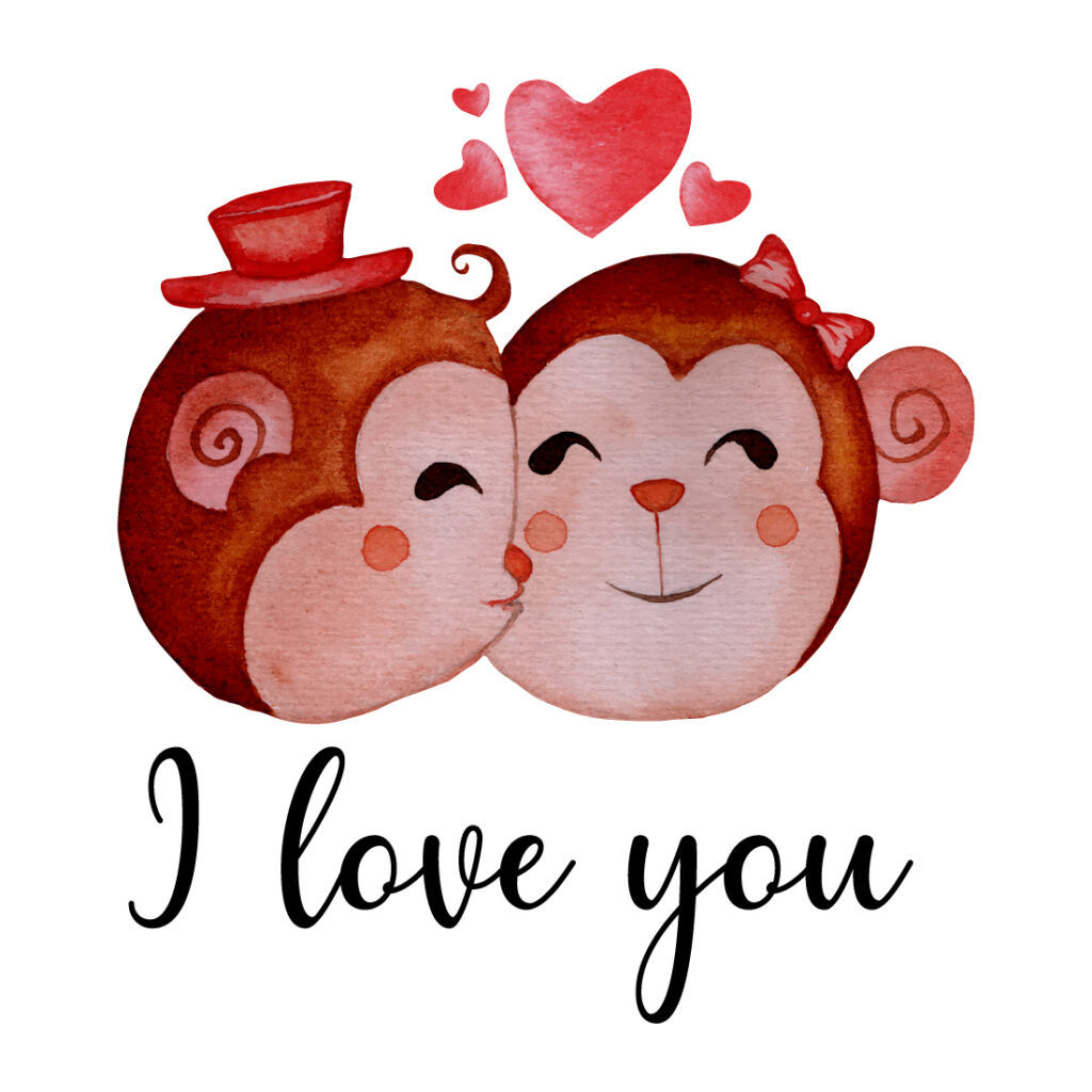 Cute monkey couple watercolour clipart set - MasterBundles